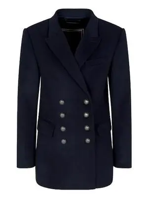 Emporio Armani Double-breasted Blazer In Wool And Cashmere - Blue / Navy