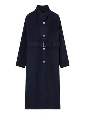 Emporio Armani Wool-blend Coat With Belt - Blue / Navy
