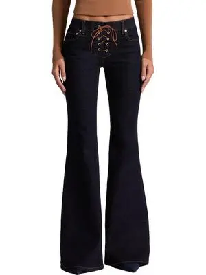 Alice + Olivia Delilah Lace Up Jean - Denim / Navy