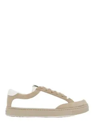 Emporio Armani Leather And Suede Sneakers Natural