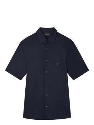 Emporio Armani Slim Fit Short Sleeve Shirt In Lyocell Blend Jersey - Navy