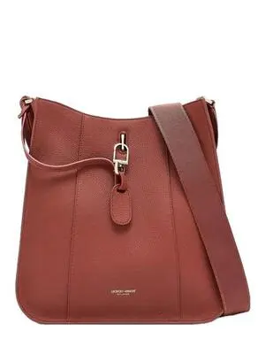 Giorgio Armani Pebbled Leather Shoulder Bag - Red