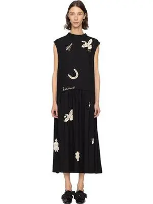 Sea Ellison Embroidered Tank Midi Dress - Black