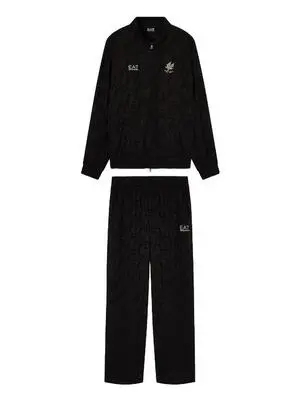 Emporio Armani Soccer Tracksuit In Jacquard Viscose - Black