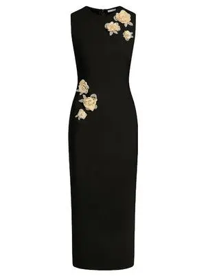 Oscar De La Renta Brooch Embroidered Cocktail Dress - Red