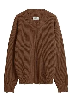 MAISON MARGIELA Wool V-neck Jumper - Brown Melange
