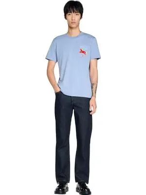 Sandro Embroidered Horse Cotton T-shirt - Sky Blue