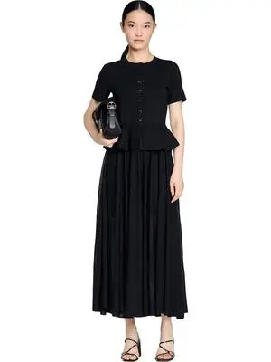 Sandro Fitted 2-in-1 Knit Maxi Dress With Peplum Waist - Black
