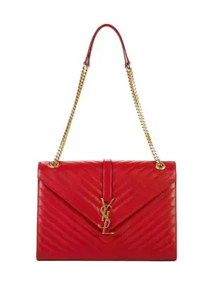 Saint Laurent Chevron Quilted Chain Bag - Red
