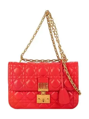 Dior Quilted Shoulder Bag With Chain Strap - Red