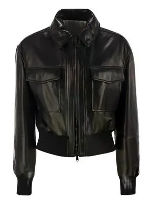 Brunello Cucinelli Leather Jacket With Pockets - Black