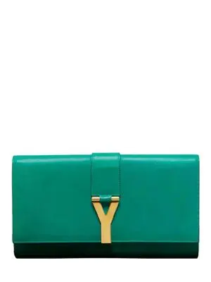 Saint Laurent Y-ligne Leather Clutch - Green