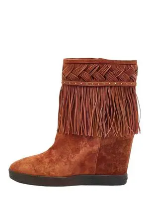 LE SILLA Fringed Suede Wedge Boots - Brown