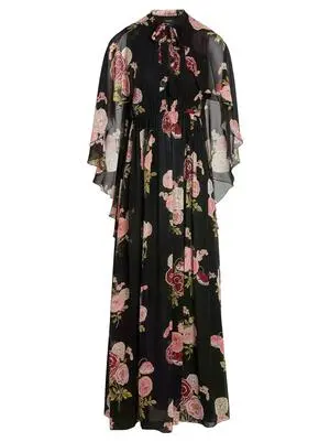 Giambattista Valli Tie-neck Floral Maxi Dress - Black