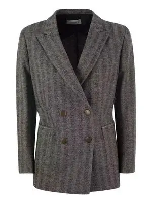 SAULINA Assunta Herringbone Blazer - Grey
