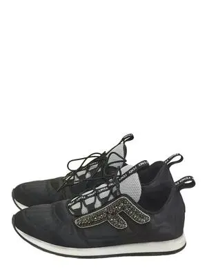 Fendi Crystal-embellished Lace-up Sneakers - Black
