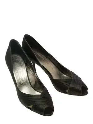FERRAGAMO Societe Pleated Peep-toe Pumps - Black