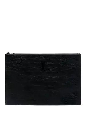 Saint Laurent 2018 Croc Embossed Leather Monogram Clutch - Black