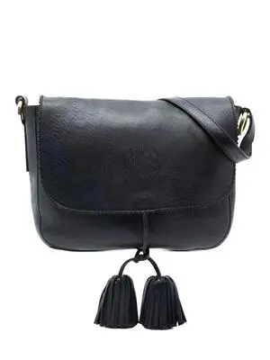 Loewe 1990-2000 Leather Anagram Tassel Crossbody Bag - Black