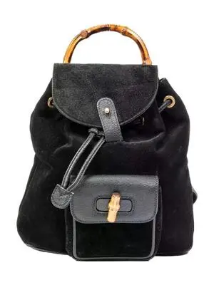 Gucci Suede Bamboo-handle Backpack - Black