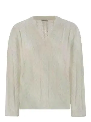 Brunello Cucinelli Sequin Braided Knit Sweater - White