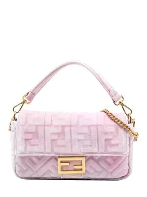Fendi Zucca Embossed Velvet Baguette Satchel - Pink
