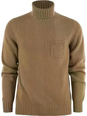 Fedeli Ribbed Pocket Turtleneck Sweater - Brown