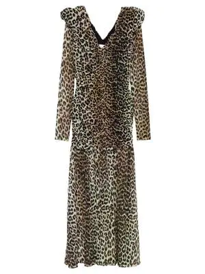 GANNI Leopard-print Maxi Dress - Brown
