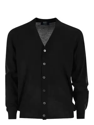 Fedeli Buttoned V-neck Cardigan - Black