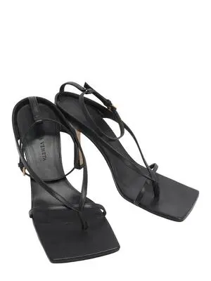 Bottega Veneta Square-toe Leather Heeled Sandals - Black