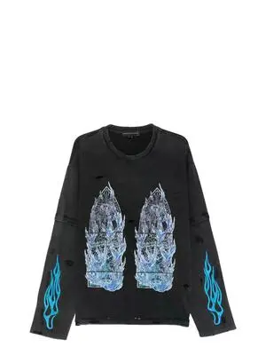 WHO DECIDES WAR BY EV BRAVADO Flame Graphic Print Sweatshirt - Grey