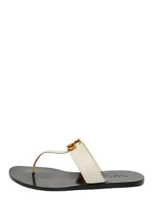 Gucci Gg Marmont Leather Flat Sandals - Neutrals