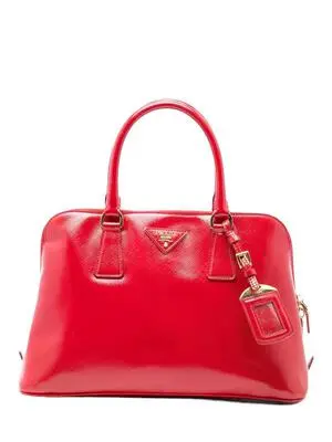 Prada Medium Saffiano Vernice Promenade Satchel - Red