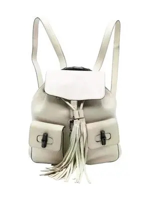 Gucci Leather Bamboo Tassel Backpack - White