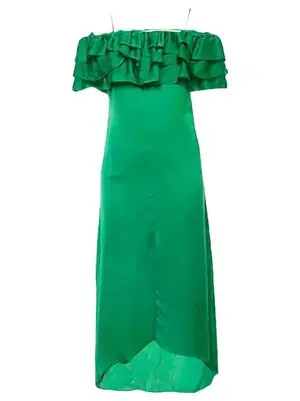 Maje Ruffle-detail Satin Midi Dress - Green