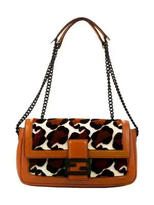 Fendi Baguette Leopard Shoulder Bag - Brown