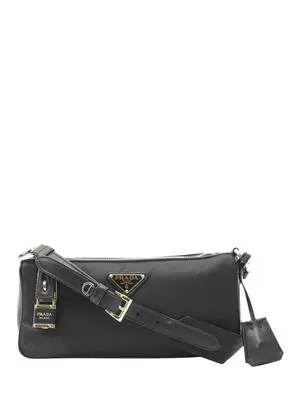 Prada Small Leather And Tessuto Crossbody Bag - Black