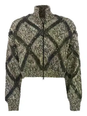 Brunello Cucinelli Diamond-pattern Zip-up Cardigan - Neutrals