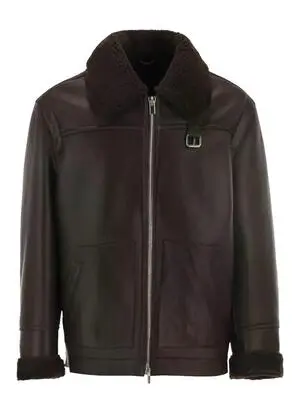 PT TORINO Shearling-trimmed Leather Jacket - Brown