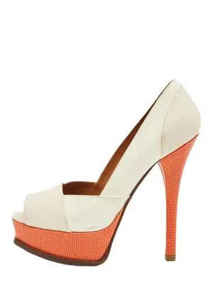 Fendi Lizard-embossed Peep-toe Pumps - Neutrals