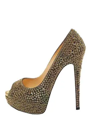 CHRISTIAN LOUBOUTIN Lady Peep Crystal-embellished Pumps - Gold