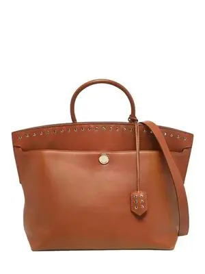 Burberry Society Studded Leather Tote Bag - Brown