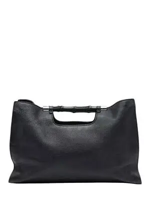 Gucci 2000-2015 Medium Calfskin Bamboo Daily Shopper Satchel - Black