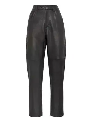 Brunello Cucinelli Leather Trousers - Black