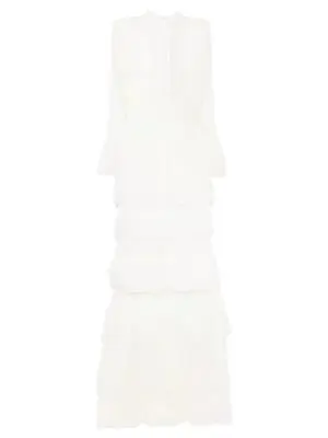 SAIID KOBEISY Lace Ruffled Long Dress - White