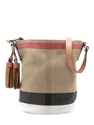 Burberry Mini Mega Check Ashby Tassel Bucket Bag - Brown