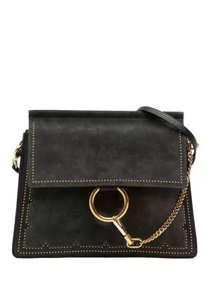 Chloé Medium Studded Suede And Calfskin Faye Crossbody Bag - Black
