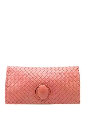 Bottega Veneta Nappa Intrecciato Turn Lock Clutch Bag - Pink