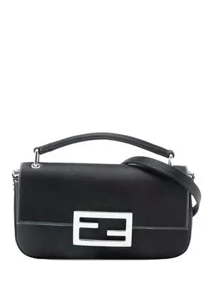 Fendi 2010-2025 Satin Baguette Phone Pouch Satchel - Black