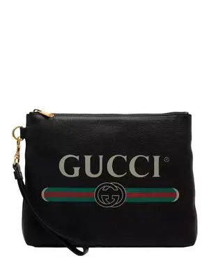 Gucci Leather Logo Clutch - Black